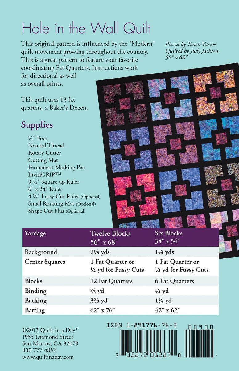 Hole in the Wall Quilt Pattern, Quilt in a Day, Sue Bouchard, 1287 EAS ...